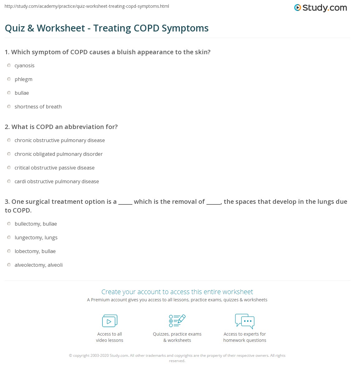Quiz & Worksheet - Treating COPD Symptoms | Study.com