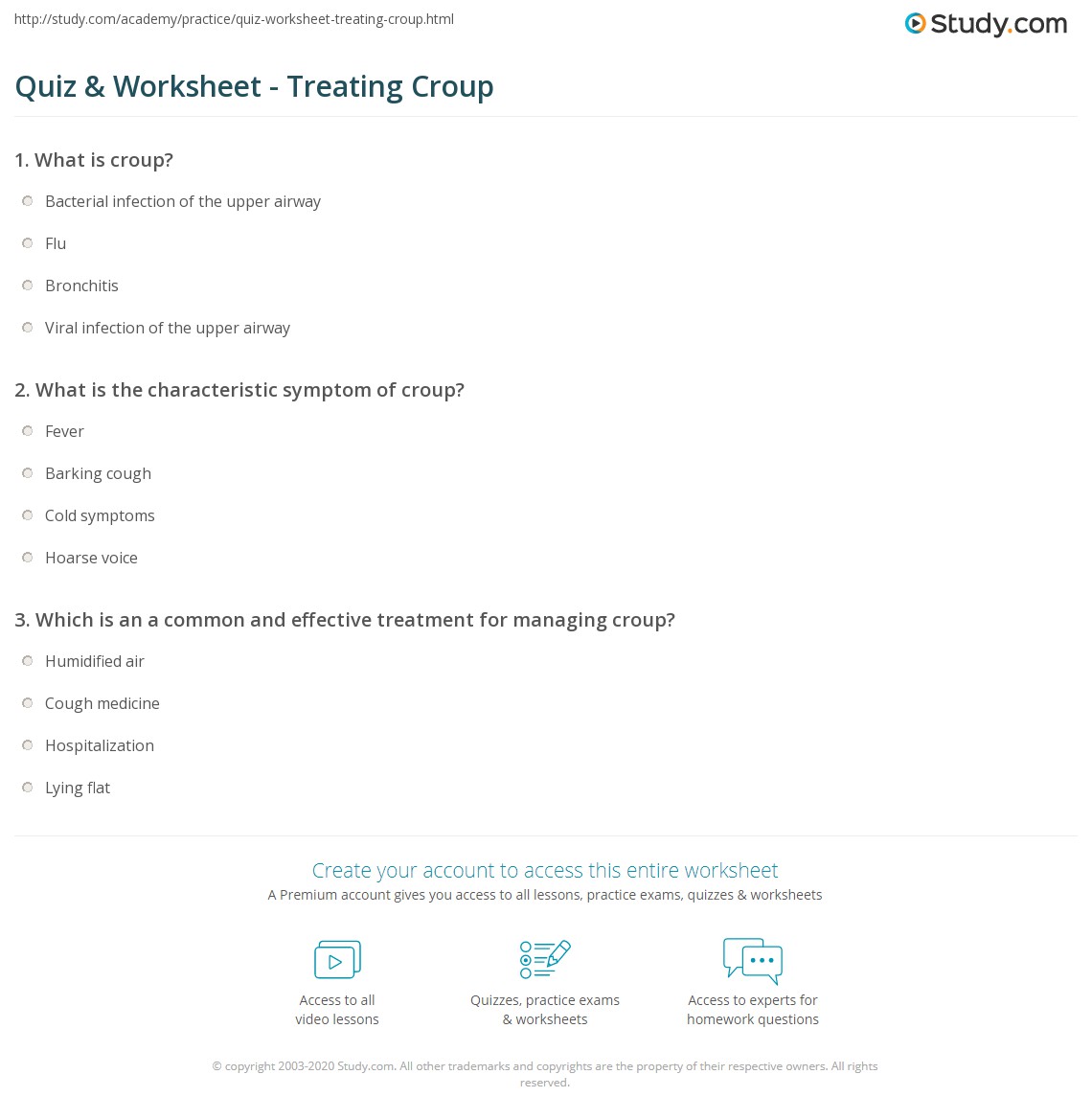 Quiz & Worksheet - Treating Croup | Study.com