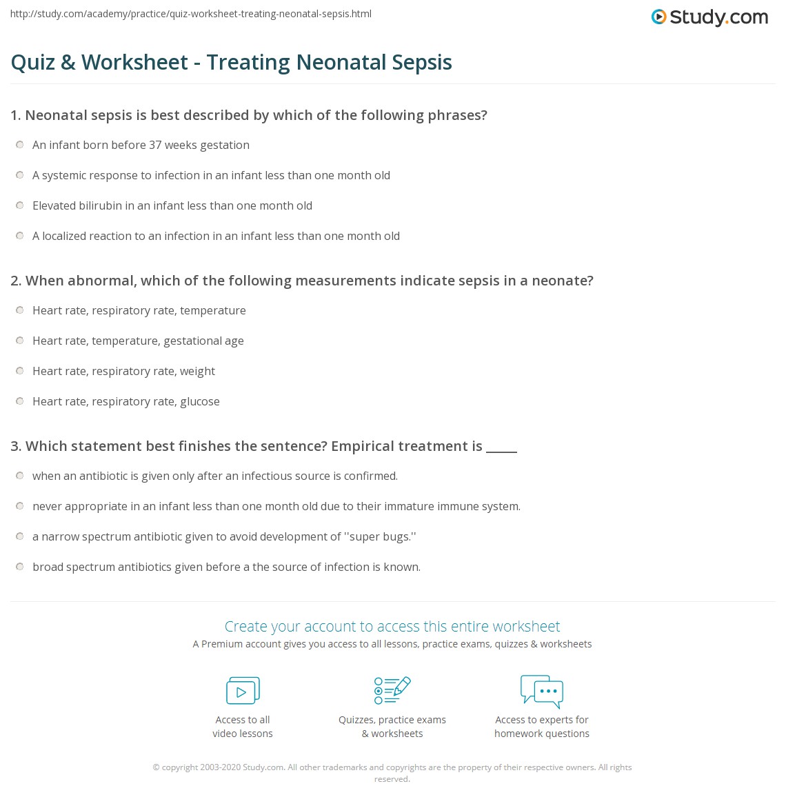 Quiz & Worksheet - Treating Neonatal Sepsis | Study.com
