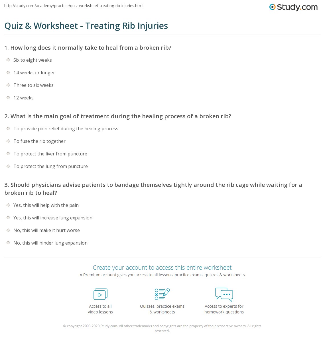 Quiz & Worksheet - Treating Rib Injuries | Study.com