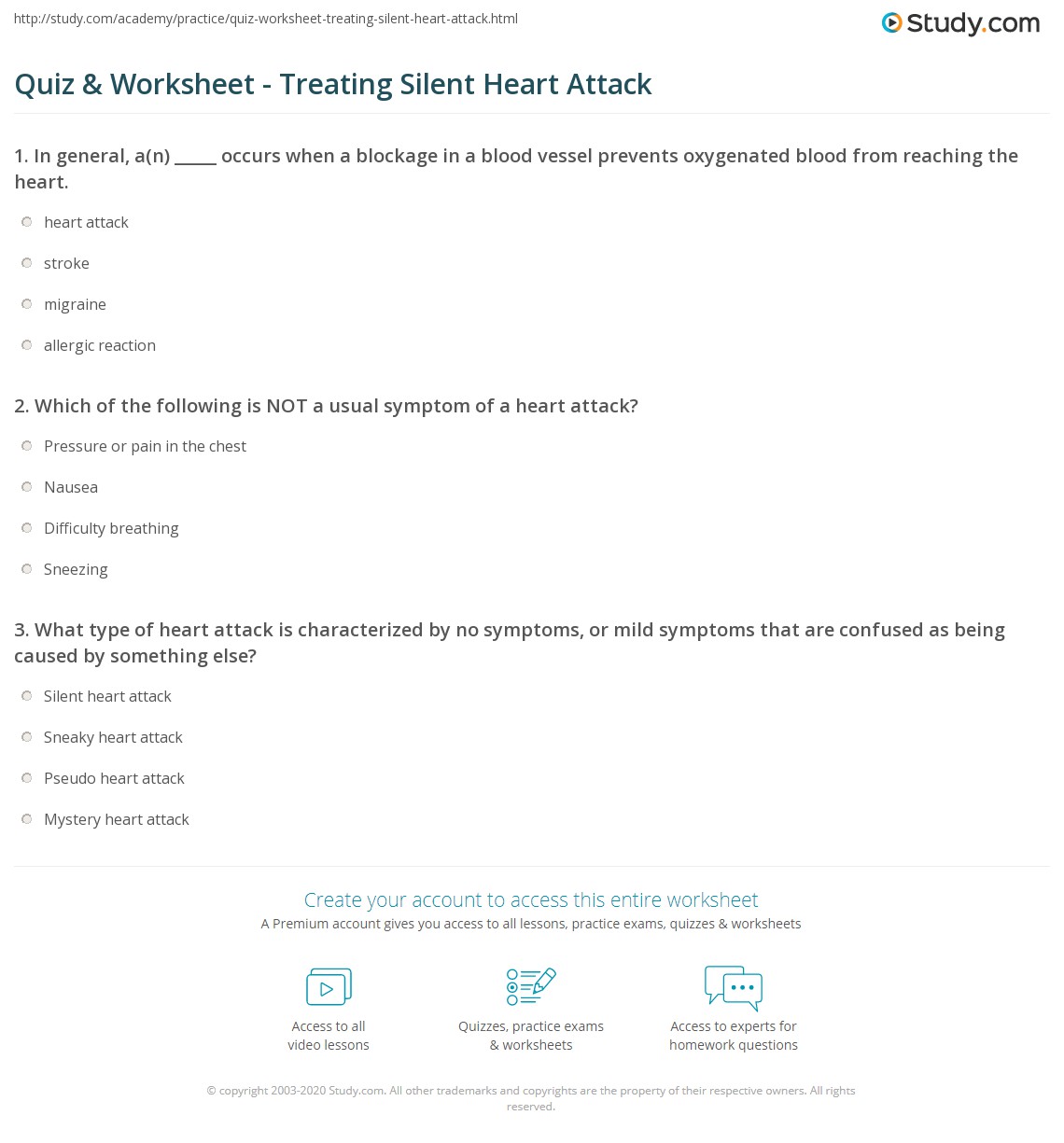 Quiz & Worksheet - Treating Silent Heart Attack | Study.com