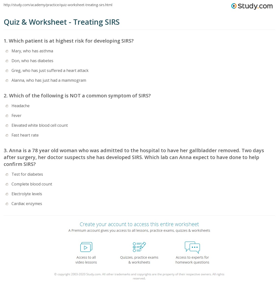 Quiz & Worksheet - Treating SIRS | Study.com