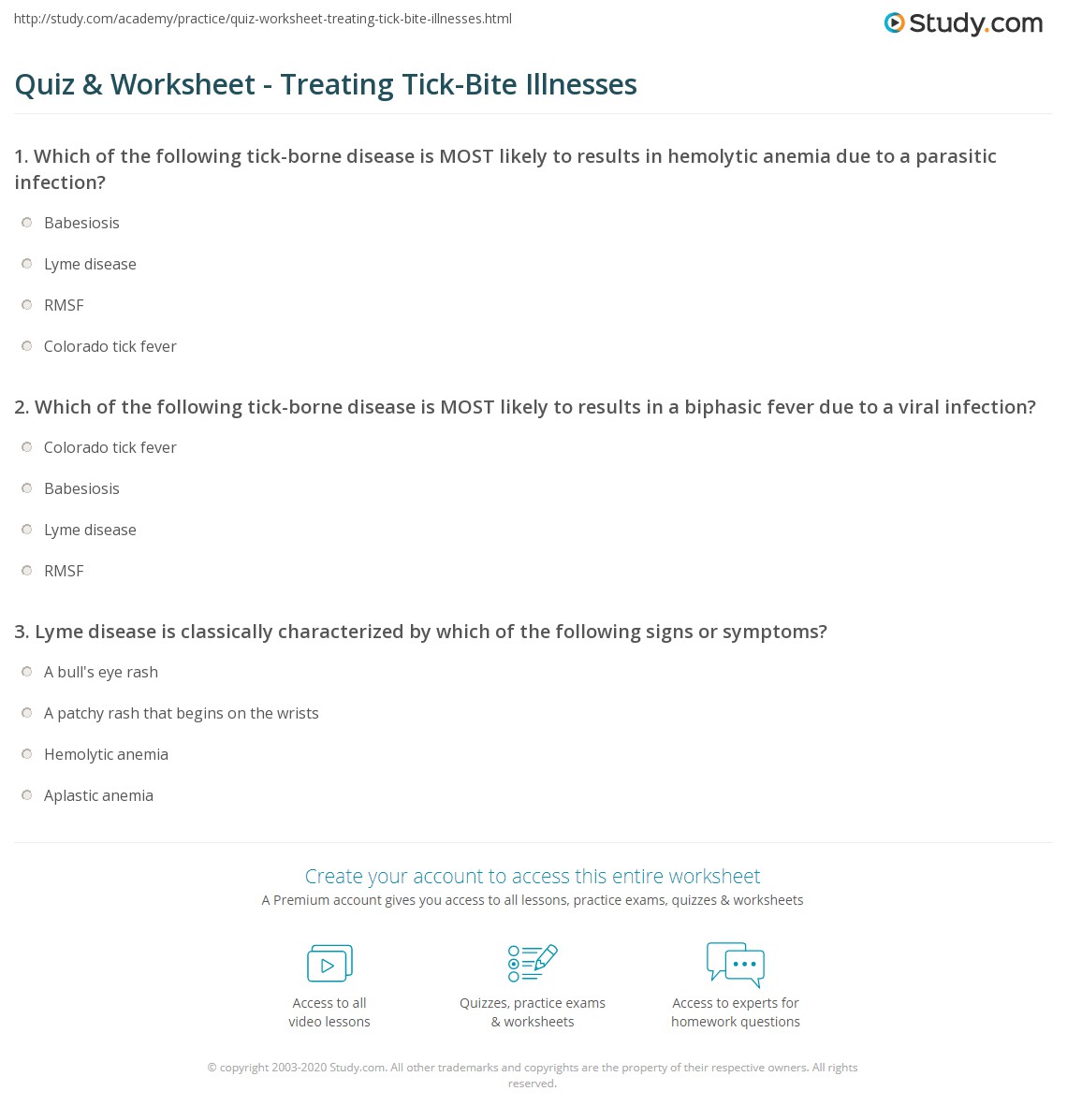 Quiz & Worksheet - Treating Tick-Bite Illnesses | Study.com
