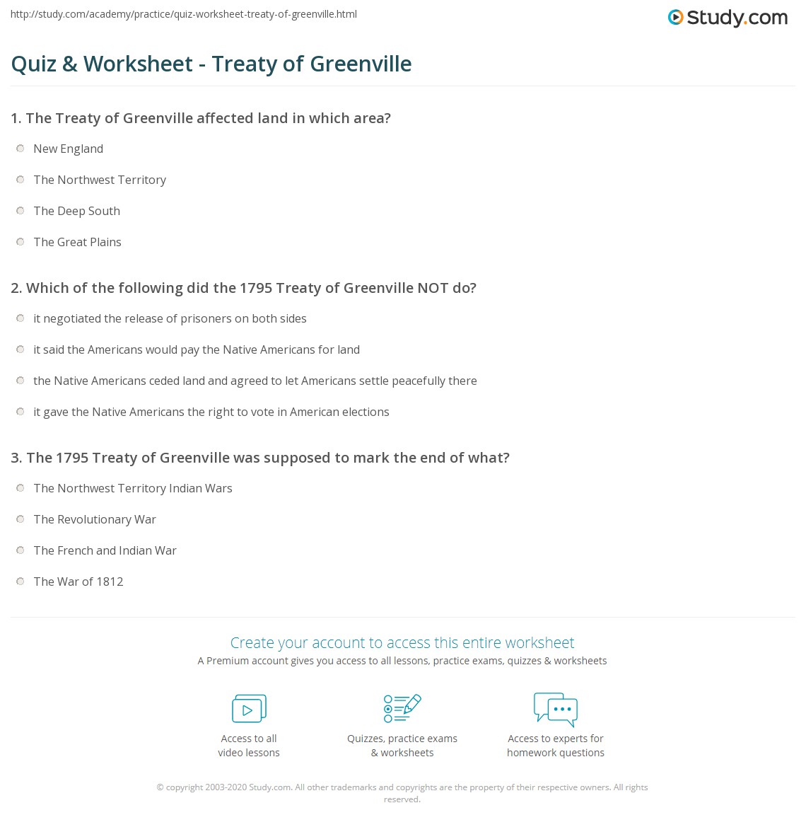Quiz & Worksheet - Treaty of Greenville | Study.com