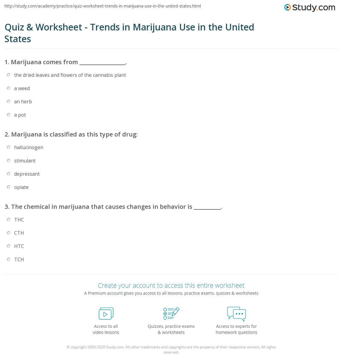 Quiz & Worksheet - Trends in Marijuana Use in the United States | Study.com