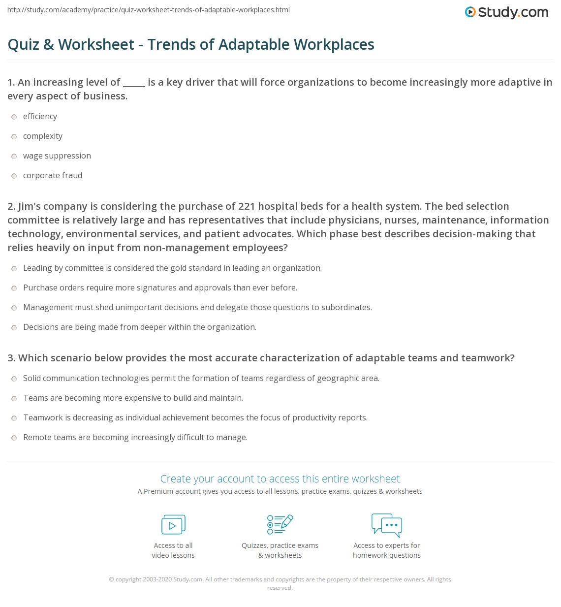 Quiz & Worksheet - Trends of Adaptable Workplaces | Study.com