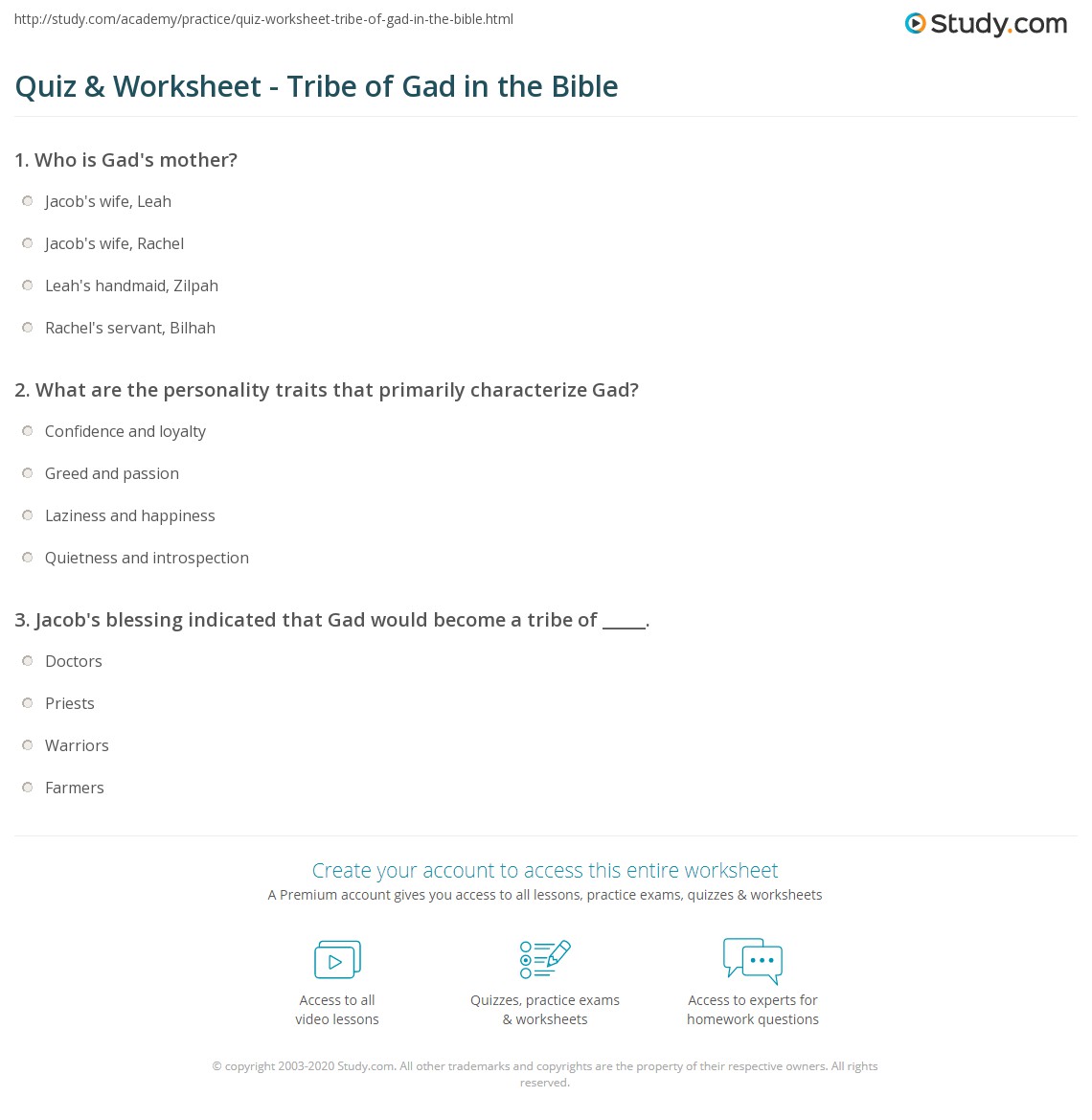 Quiz & Worksheet - Tribe of Gad in the Bible | Study.com
