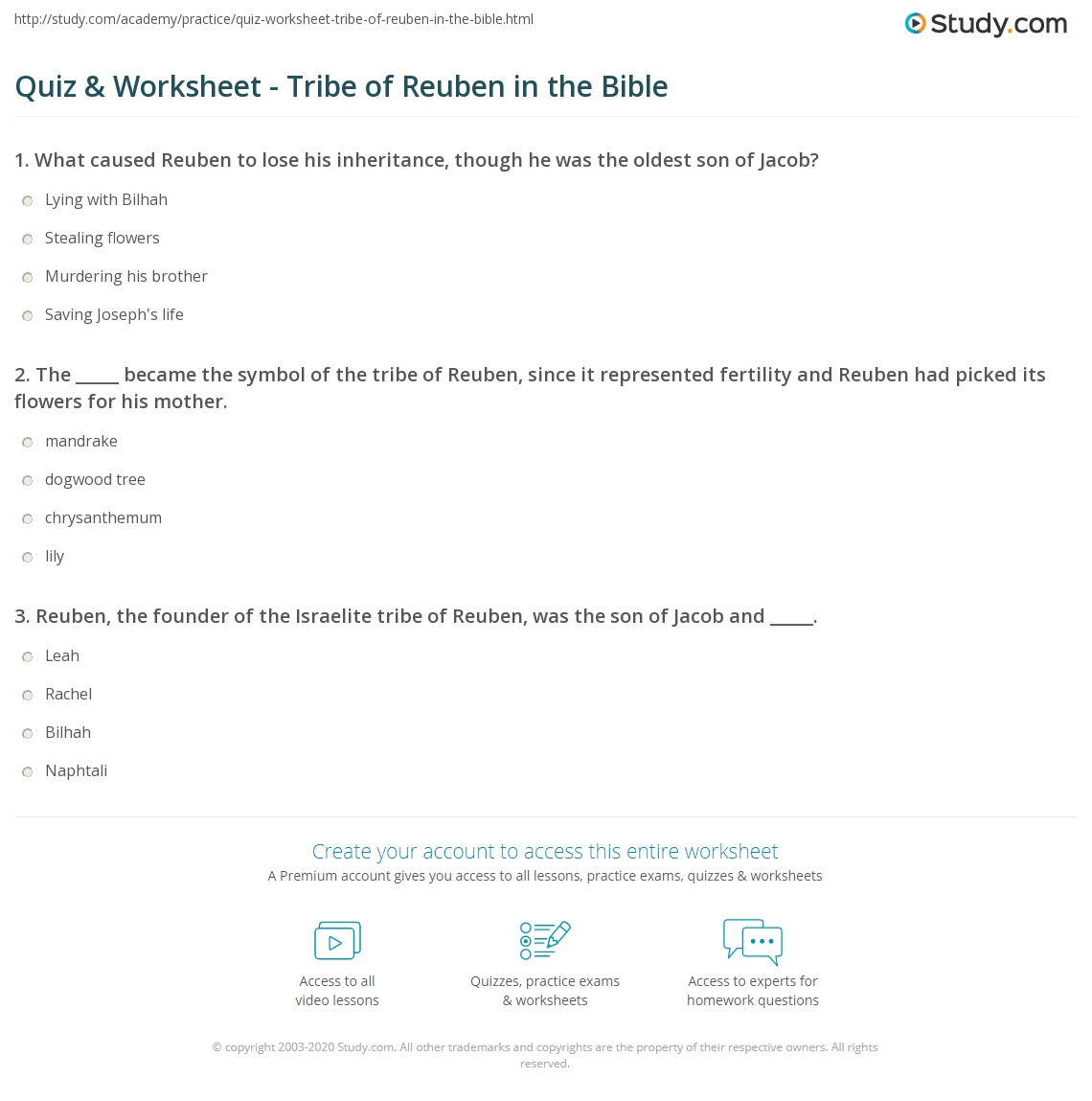 Quiz & Worksheet - Tribe of Reuben in the Bible | Study.com