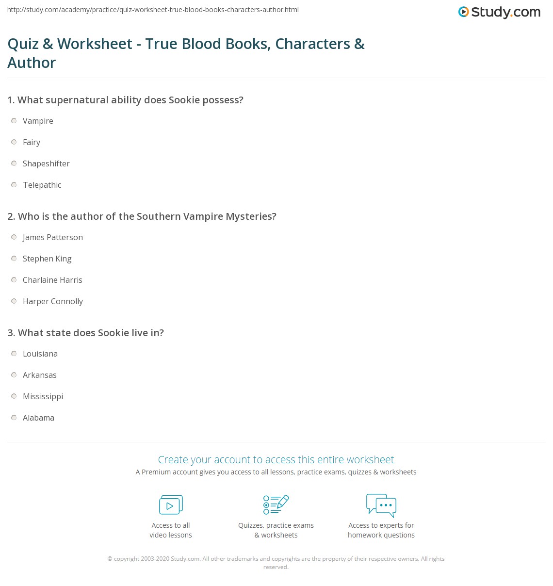 Quiz & Worksheet - True Blood Books, Characters & Author | Study.com