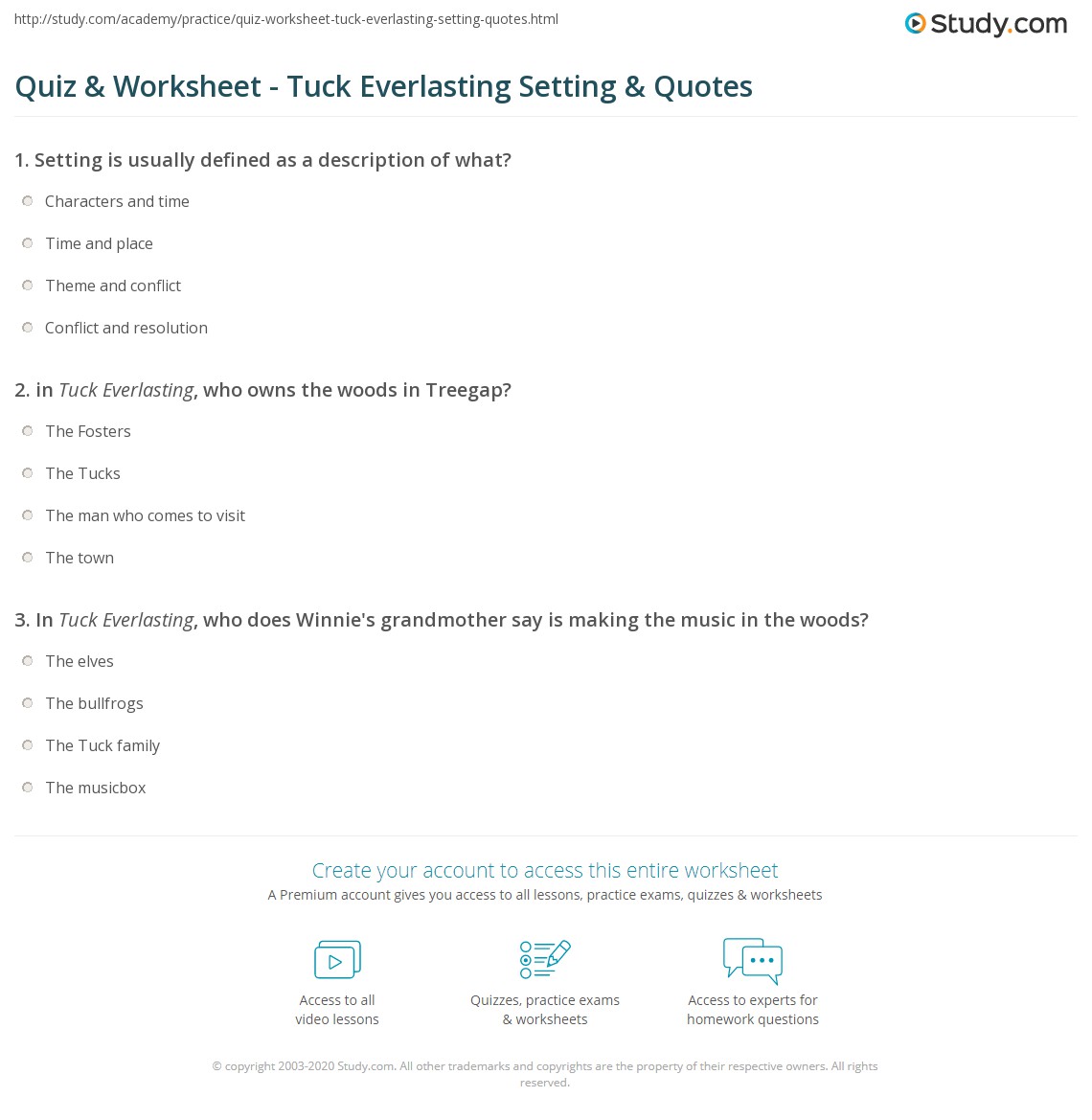 Quiz & Worksheet - Tuck Everlasting Setting & Quotes | Study.com