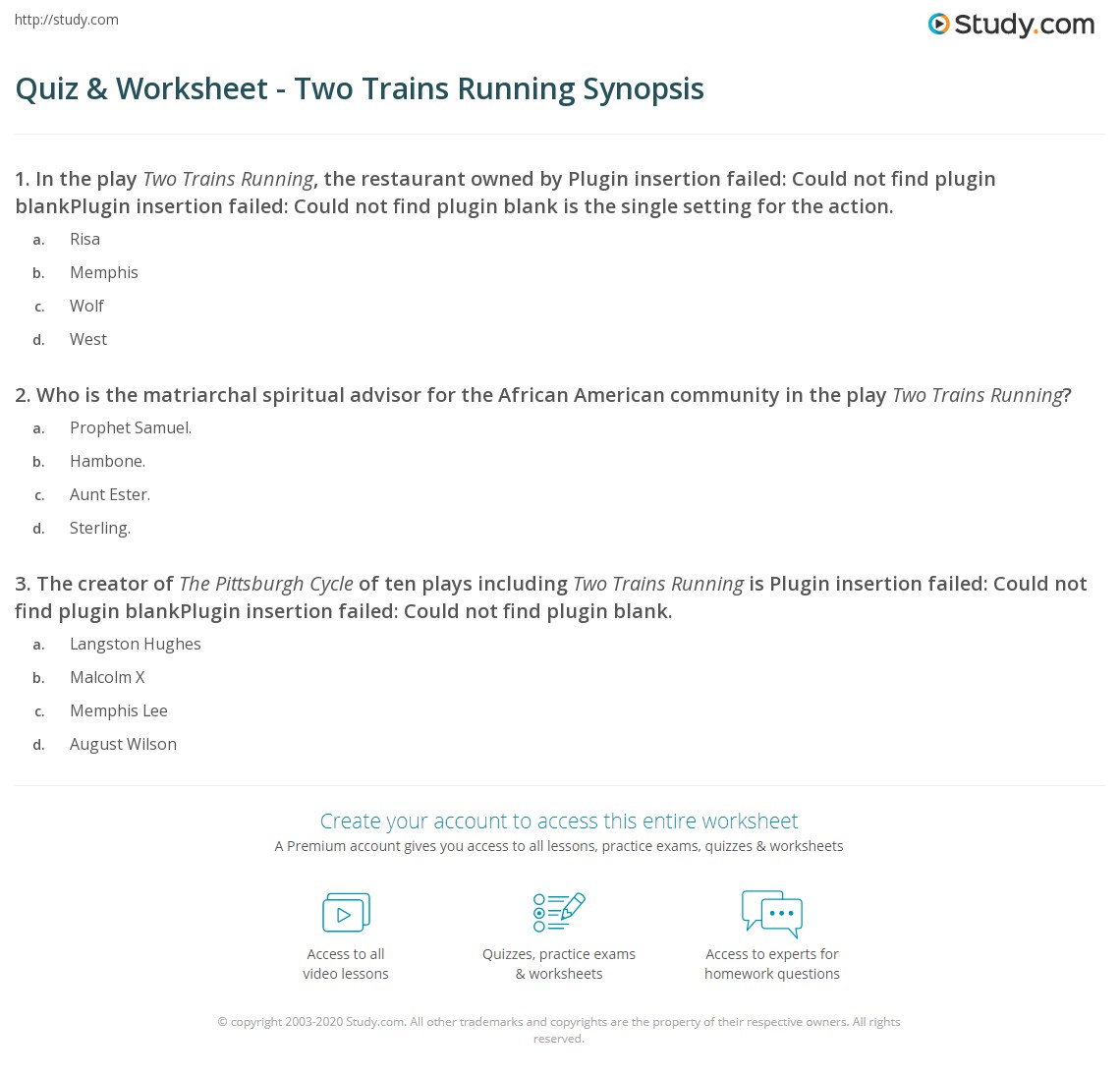 Quiz & Worksheet - Two Trains Running Synopsis | Study.com