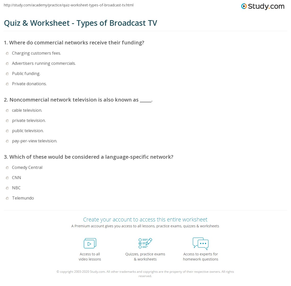 Quiz & Worksheet - Types of Broadcast TV | Study.com
