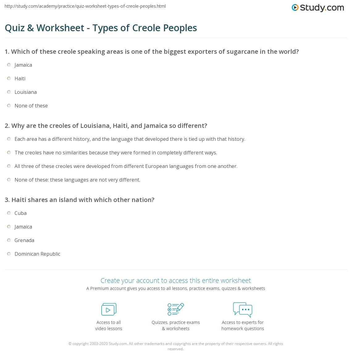 Quiz & Worksheet - Types of Creole Peoples | Study.com