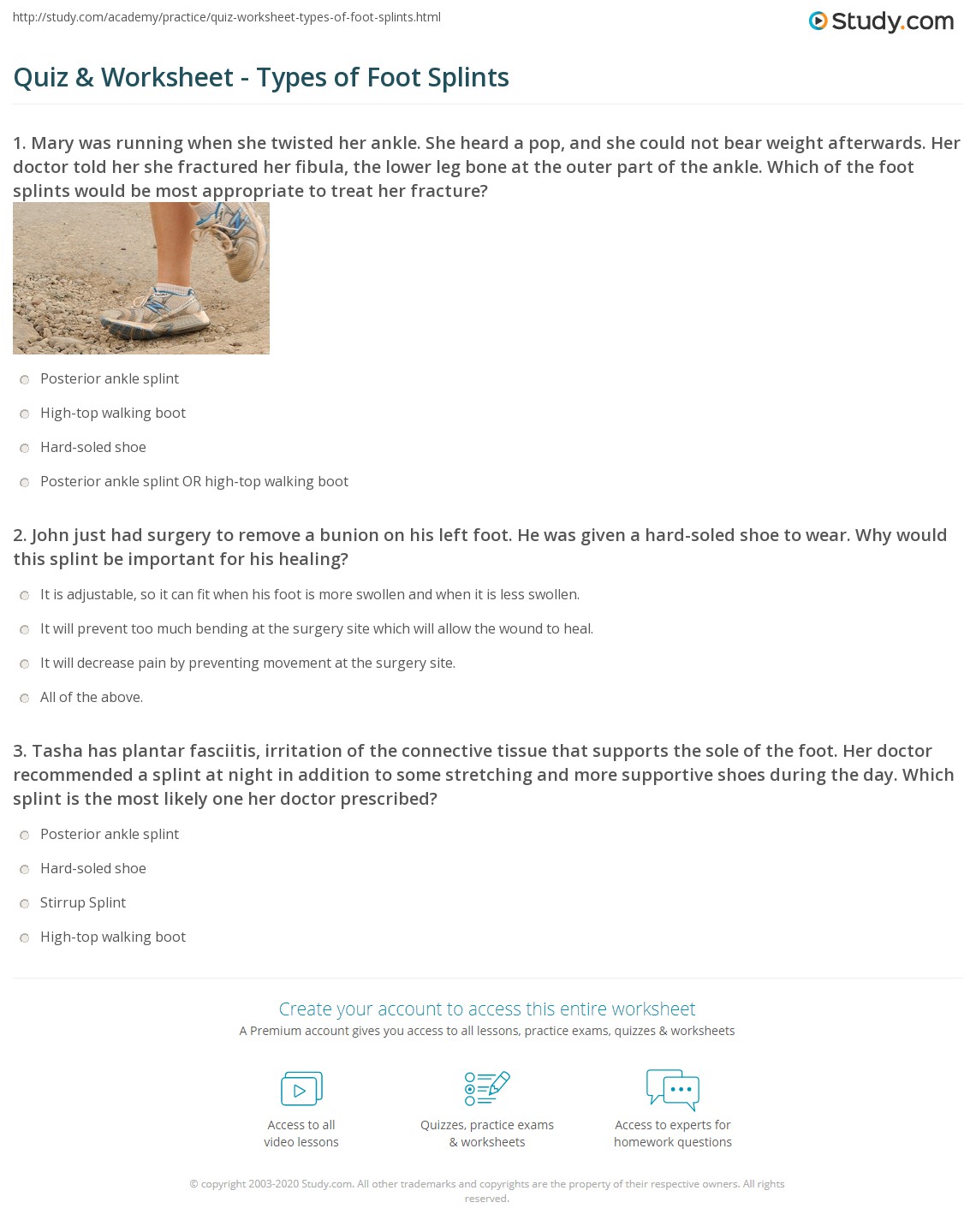Quiz & Worksheet - Types of Foot Splints | Study.com