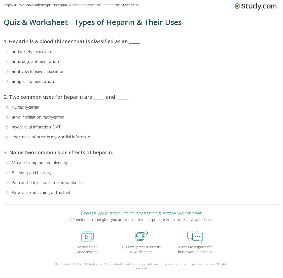 Quiz & Worksheet - Types of Heparin & Their Uses | Study.com