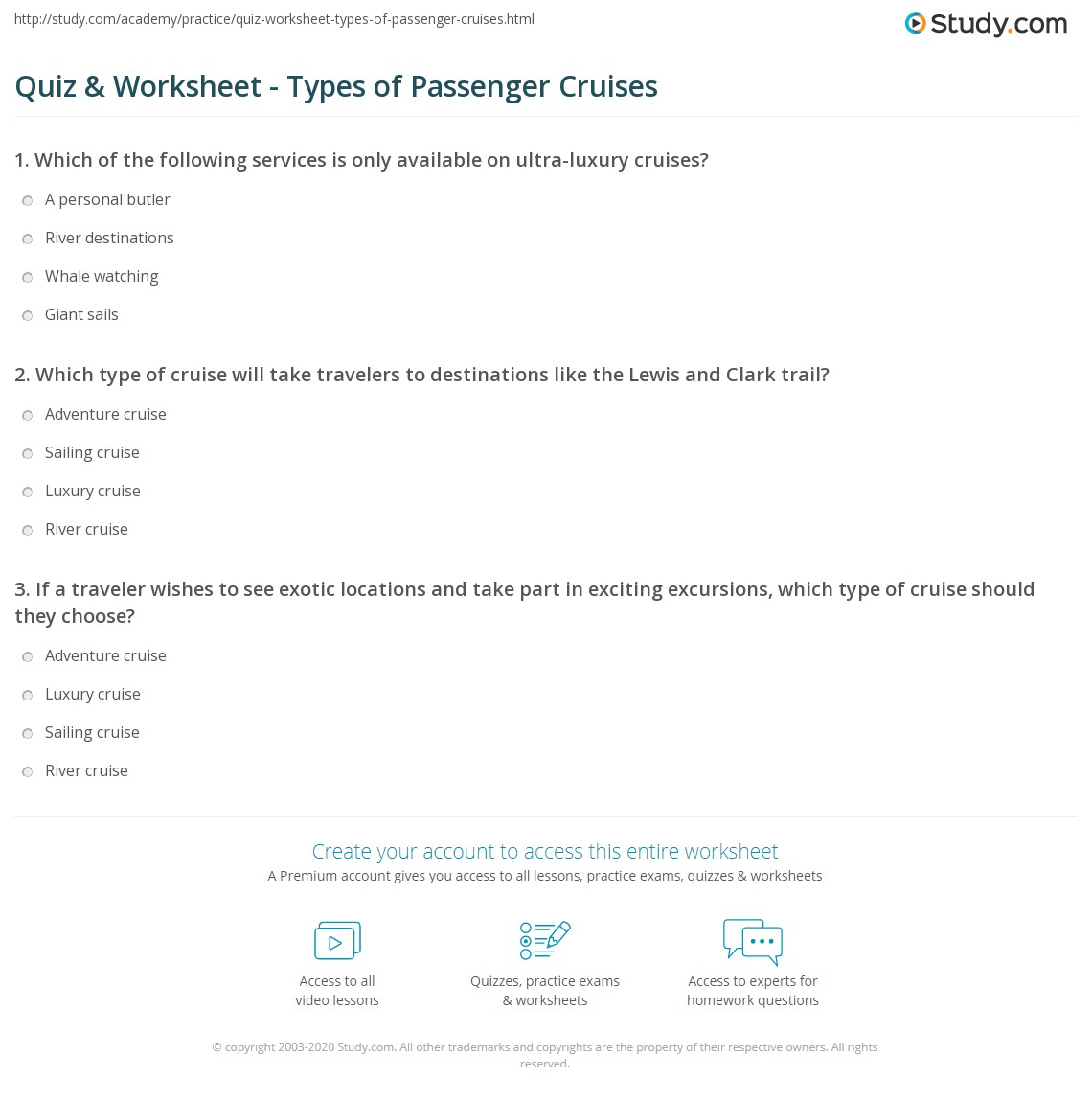 Quiz & Worksheet - Types of Passenger Cruises | Study.com