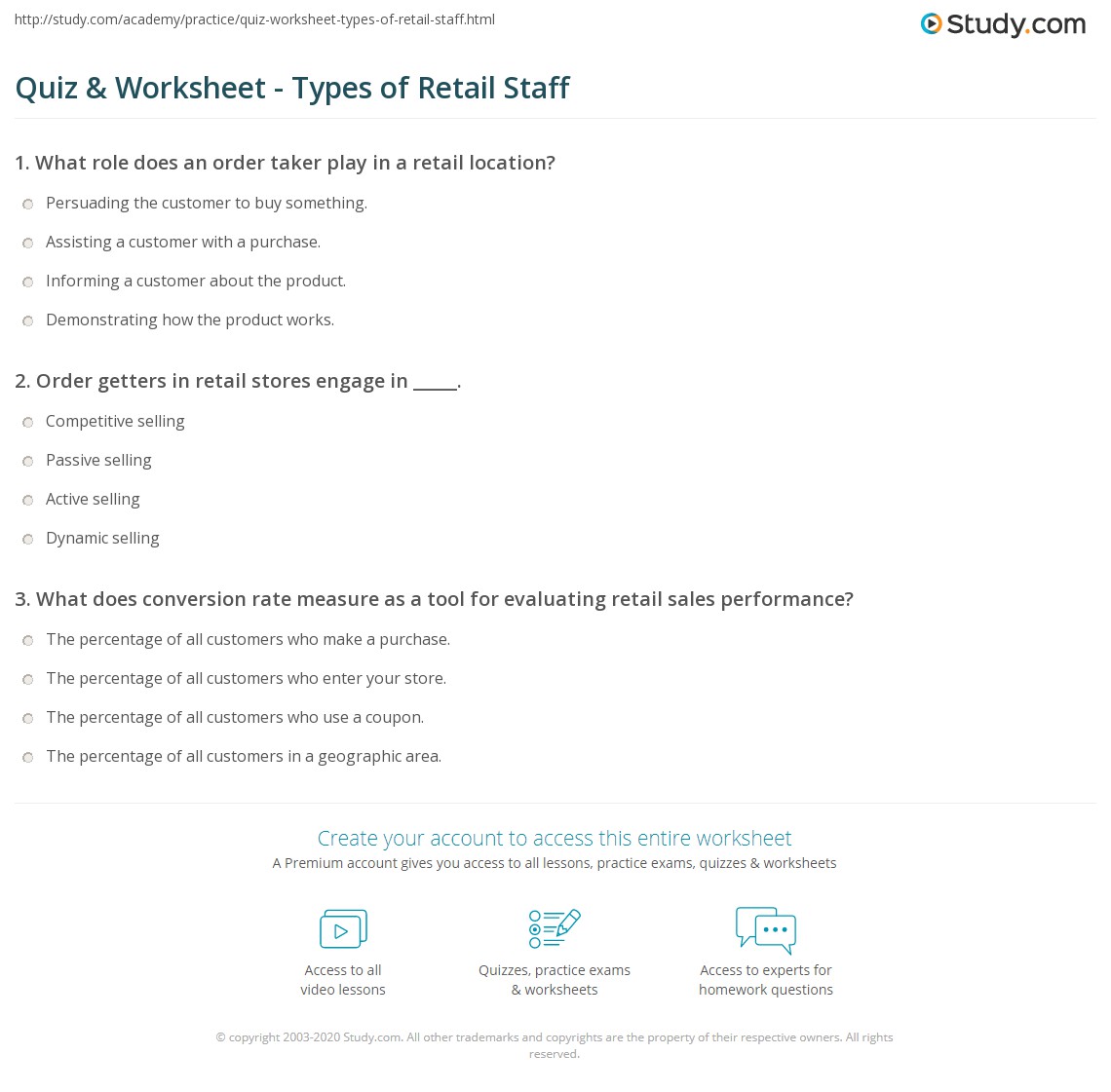 Quiz & Worksheet - Types of Retail Staff | Study.com