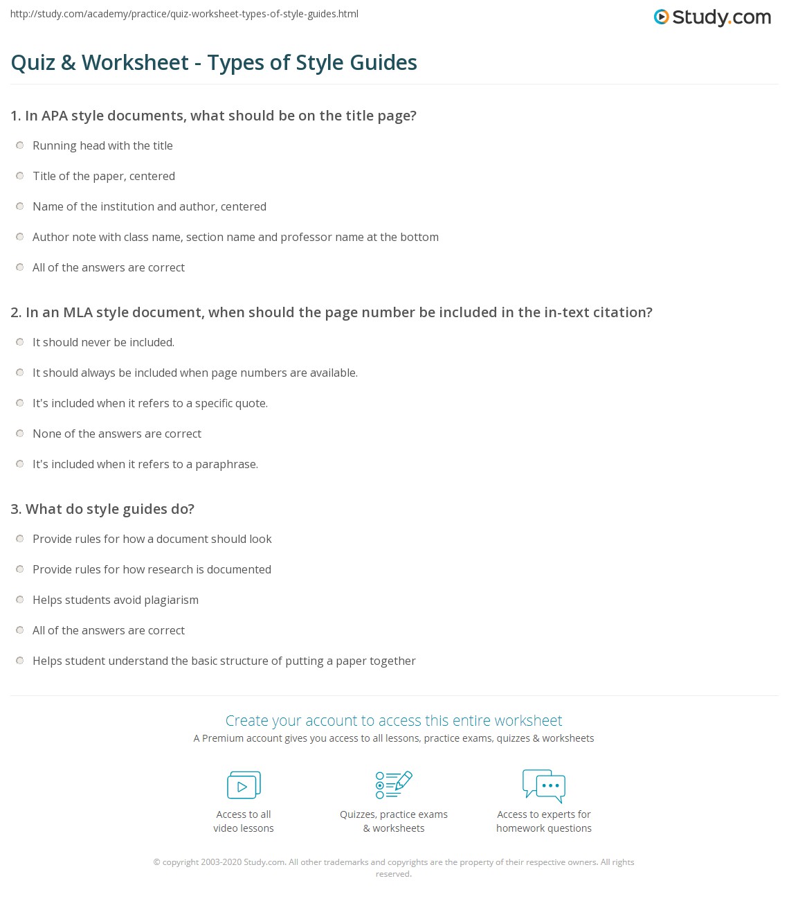 Quiz & Worksheet - Types of Style Guides | Study.com