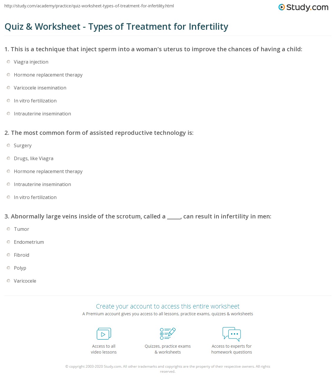 Quiz & Worksheet - Types of Treatment for Infertility | Study.com