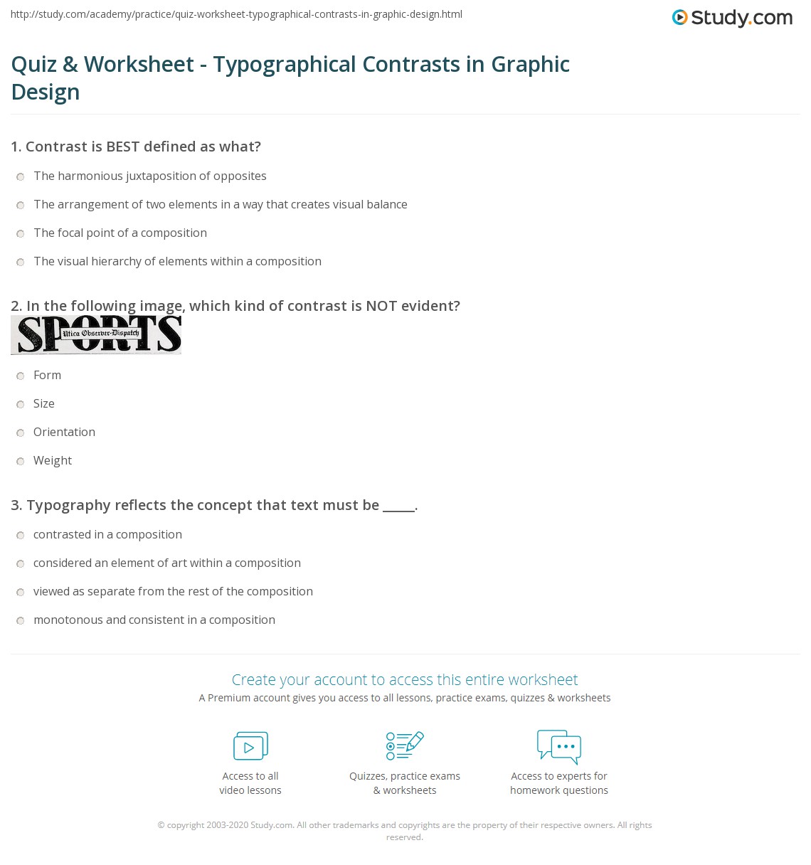 Quiz & Worksheet - Typographical Contrasts in Graphic Design | Study.com