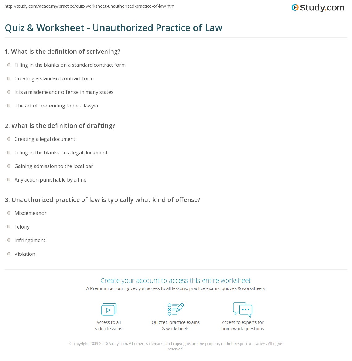 Quiz & Worksheet - Unauthorized Practice of Law | Study.com