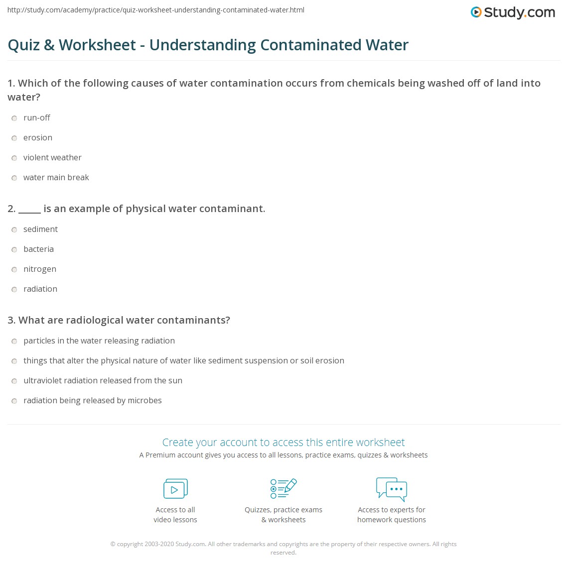 Quiz & Worksheet - Understanding Contaminated Water | Study.com