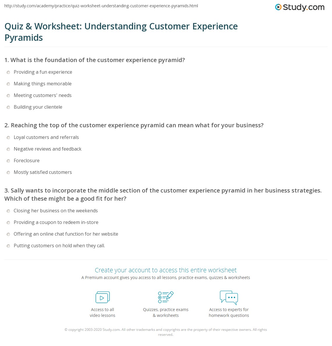 Quiz & Worksheet: Understanding Customer Experience Pyramids | Study.com