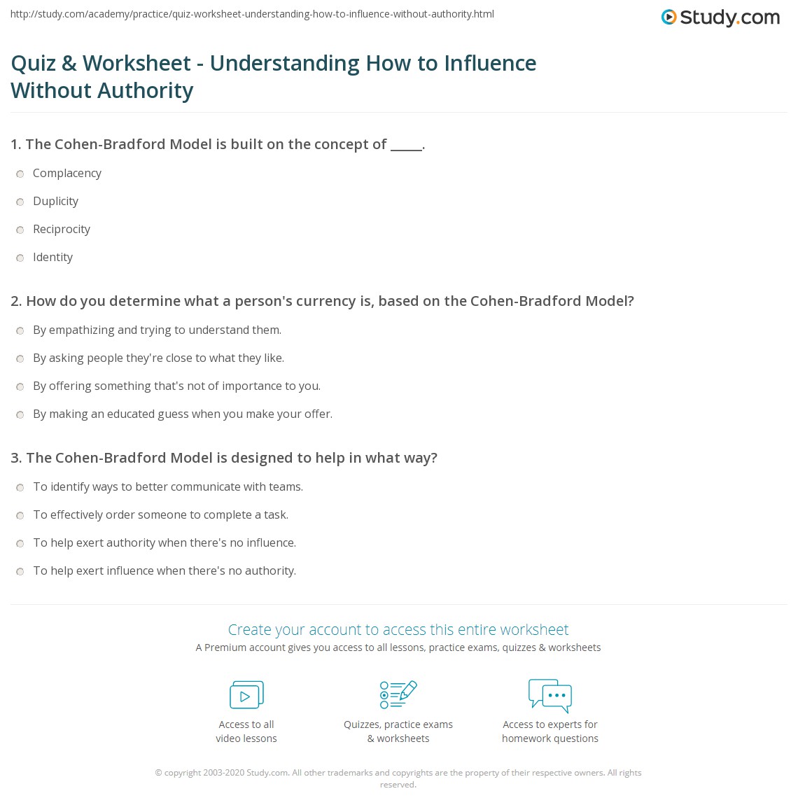 Quiz & Worksheet - Understanding How to Influence Without Authority ...