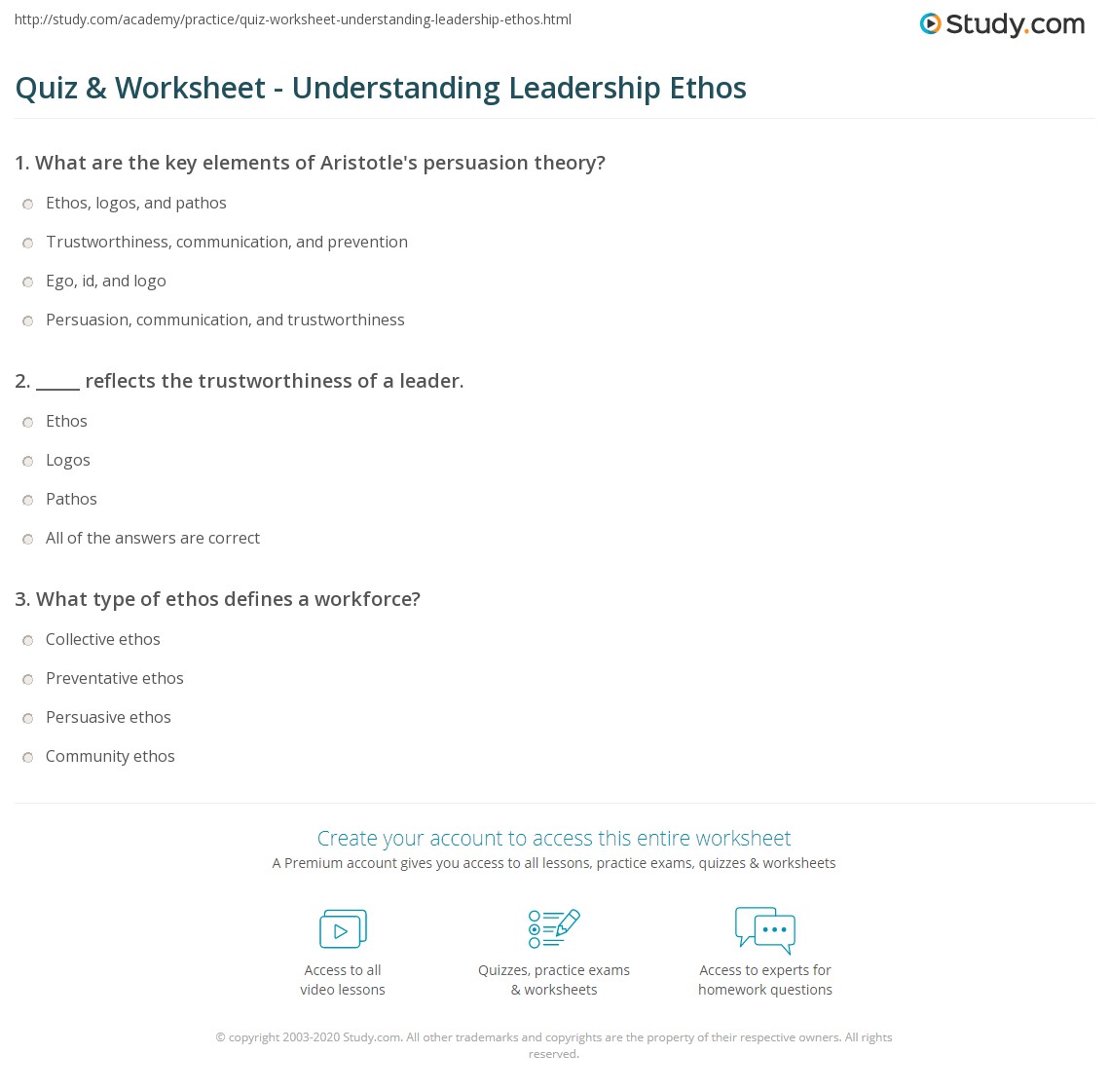 Quiz & Worksheet - Understanding Leadership Ethos | Study.com