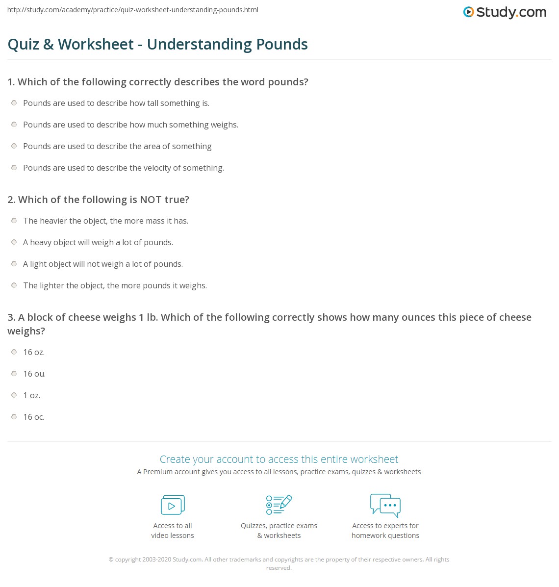 Quiz & Worksheet - Understanding Pounds | Study.com