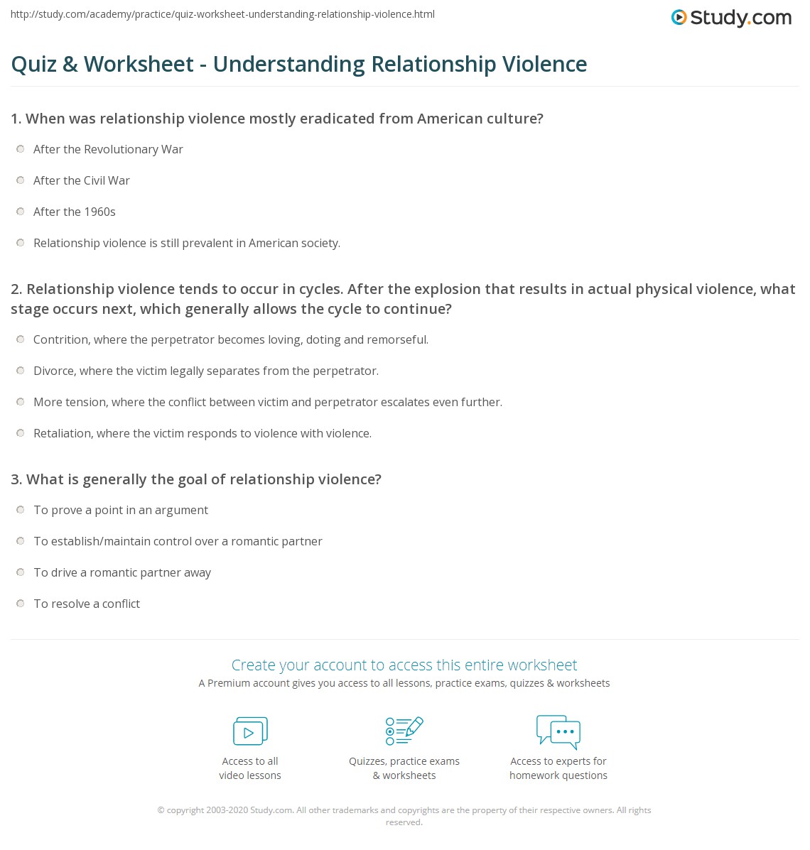 Quiz & Worksheet - Understanding Relationship Violence | Study.com