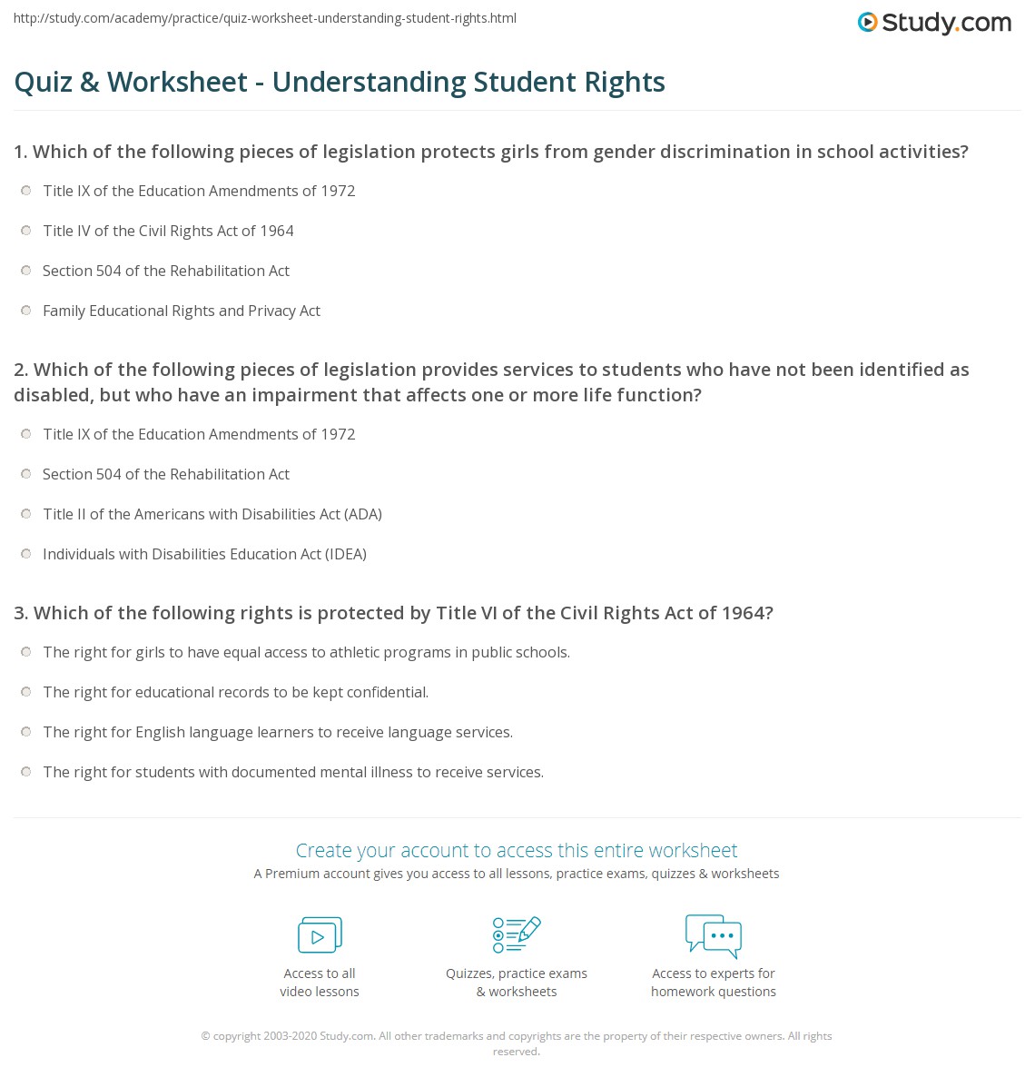 Quiz & Worksheet - Understanding Student Rights | Study.com