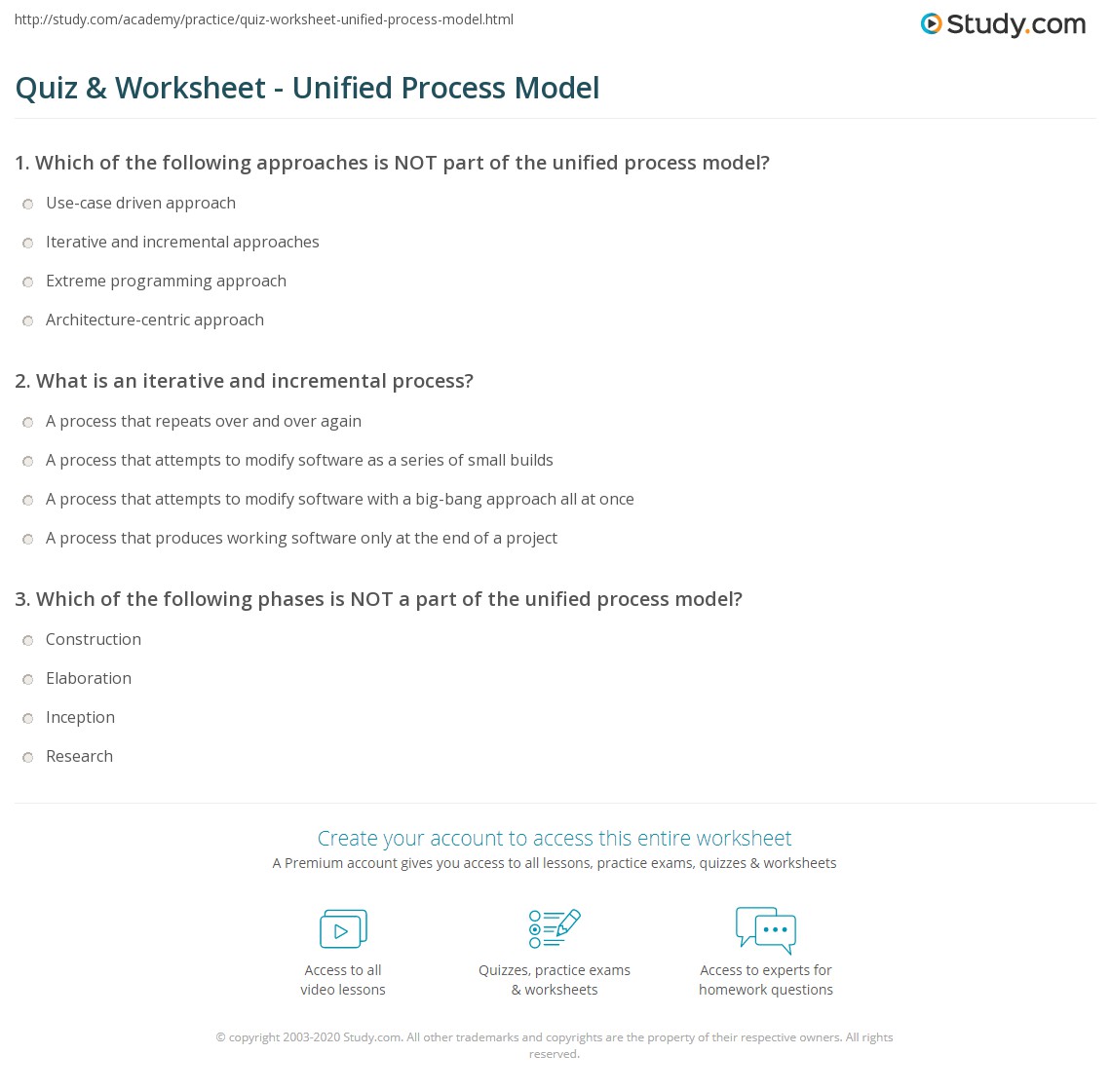 Quiz & Worksheet - Unified Process Model | Study.com