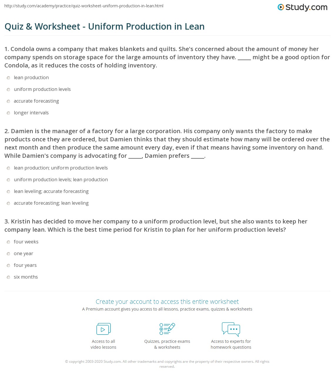 Quiz & Worksheet - Uniform Production in Lean | Study.com
