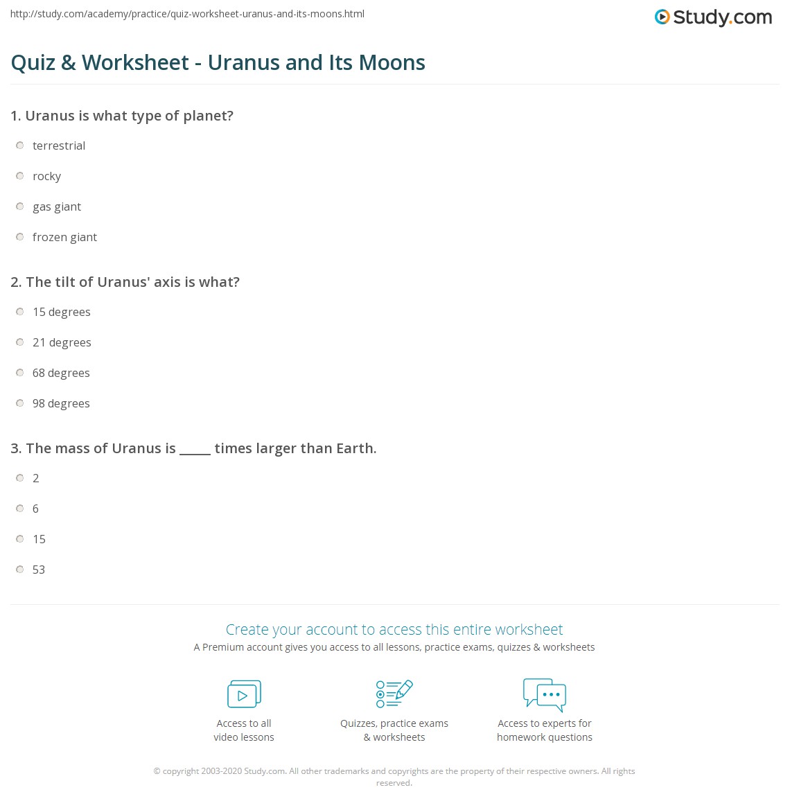 Quiz & Worksheet - Uranus and Its Moons | Study.com