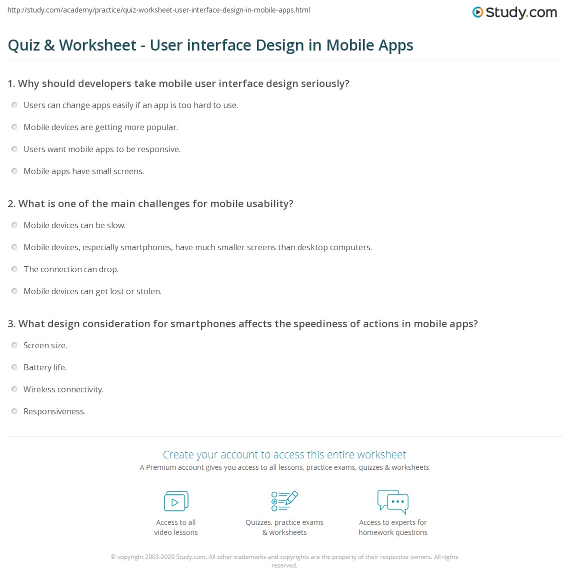 Quiz & Worksheet - User interface Design in Mobile Apps | Study.com