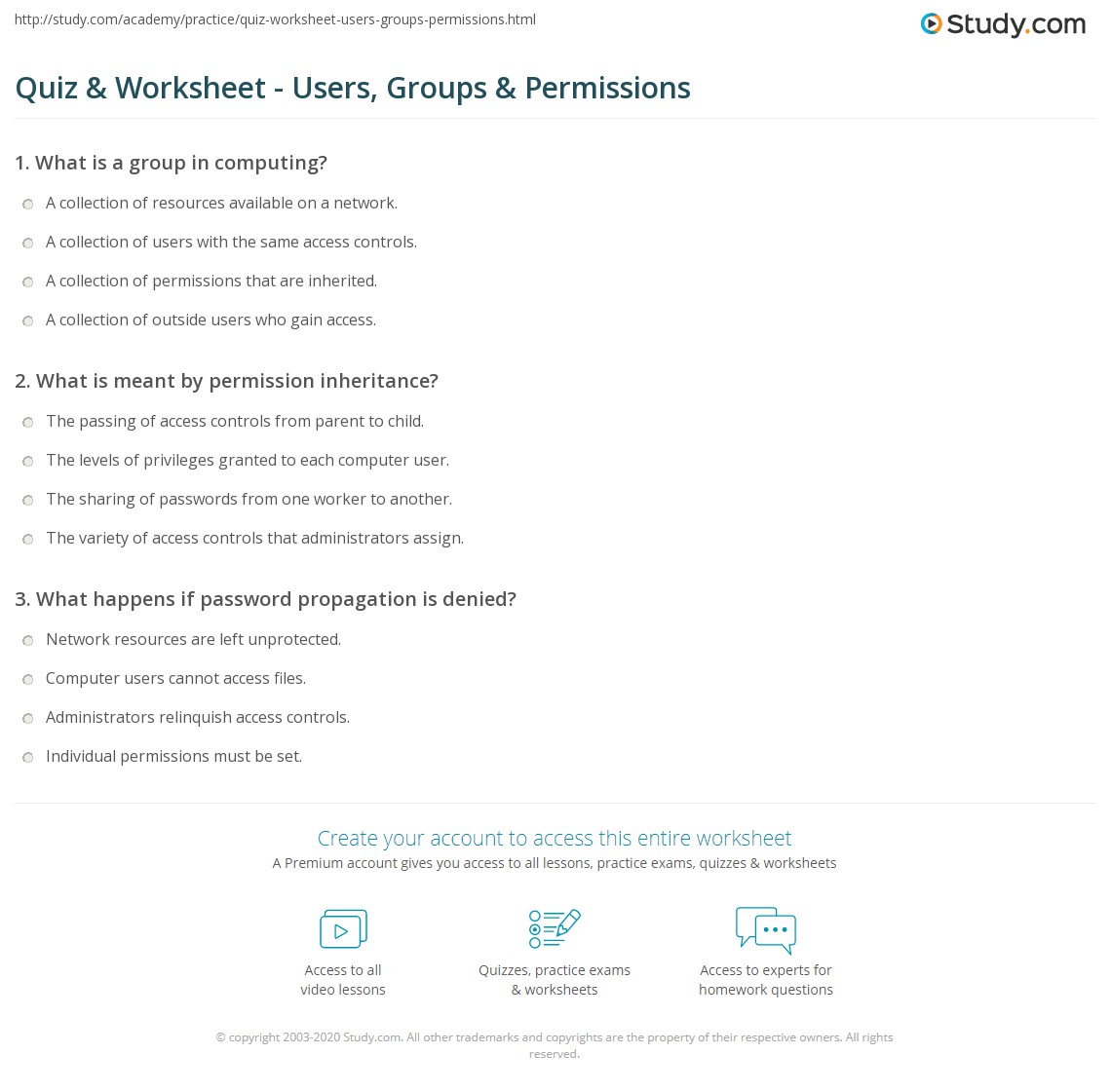 Quiz & Worksheet - Users, Groups & Permissions | Study.com