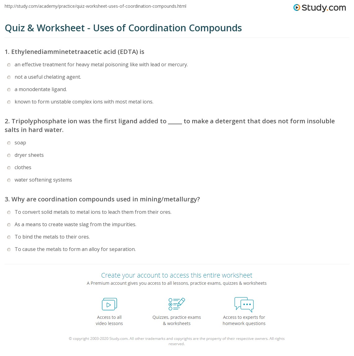 Quiz & Worksheet - Uses of Coordination Compounds | Study.com