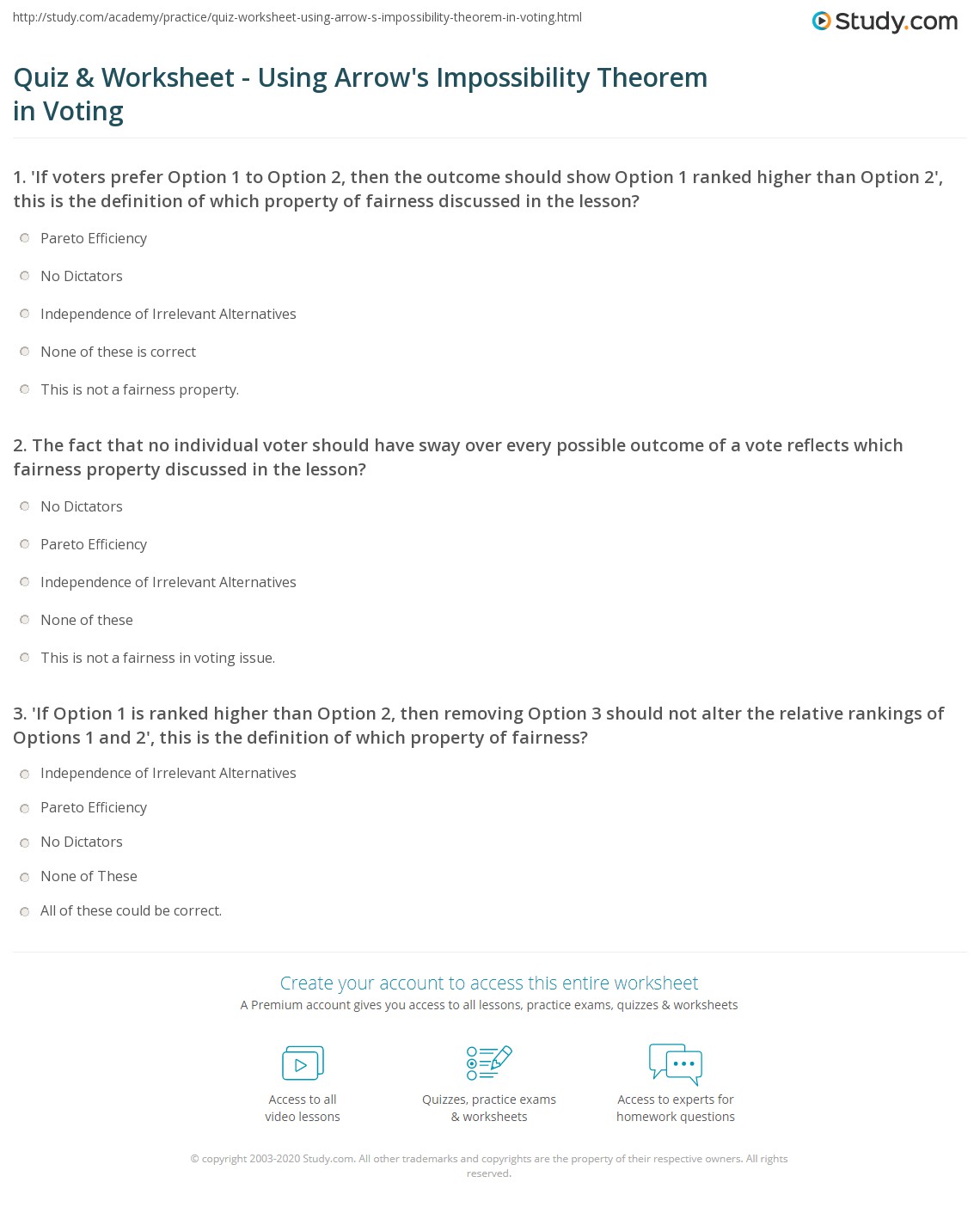 Quiz & Worksheet - Using Arrow's Impossibility Theorem in Voting ...