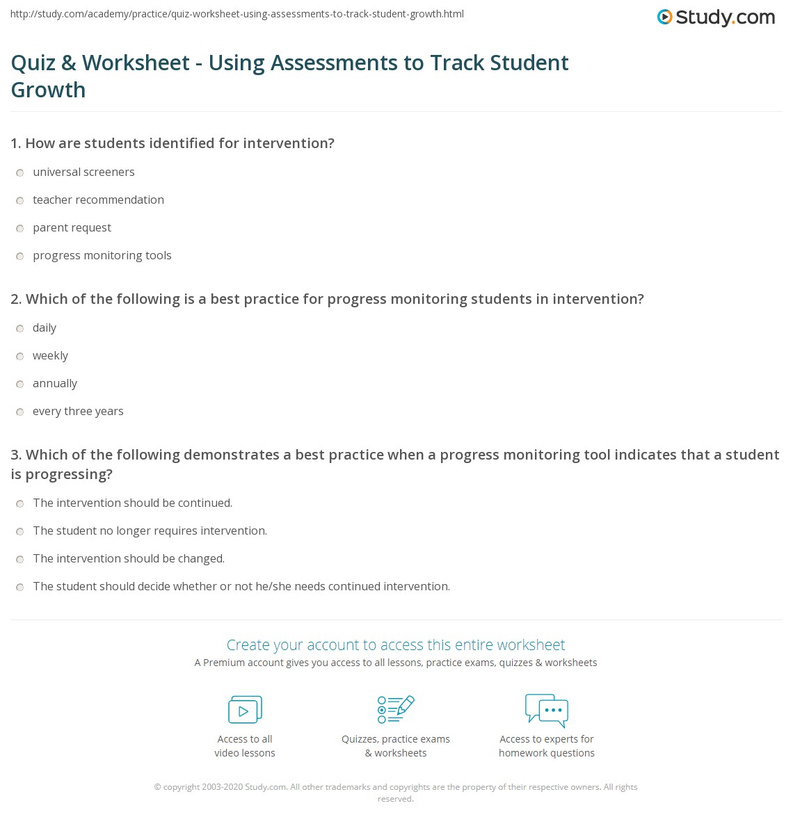 Quiz & Worksheet - Using Assessments to Track Student Growth | Study.com