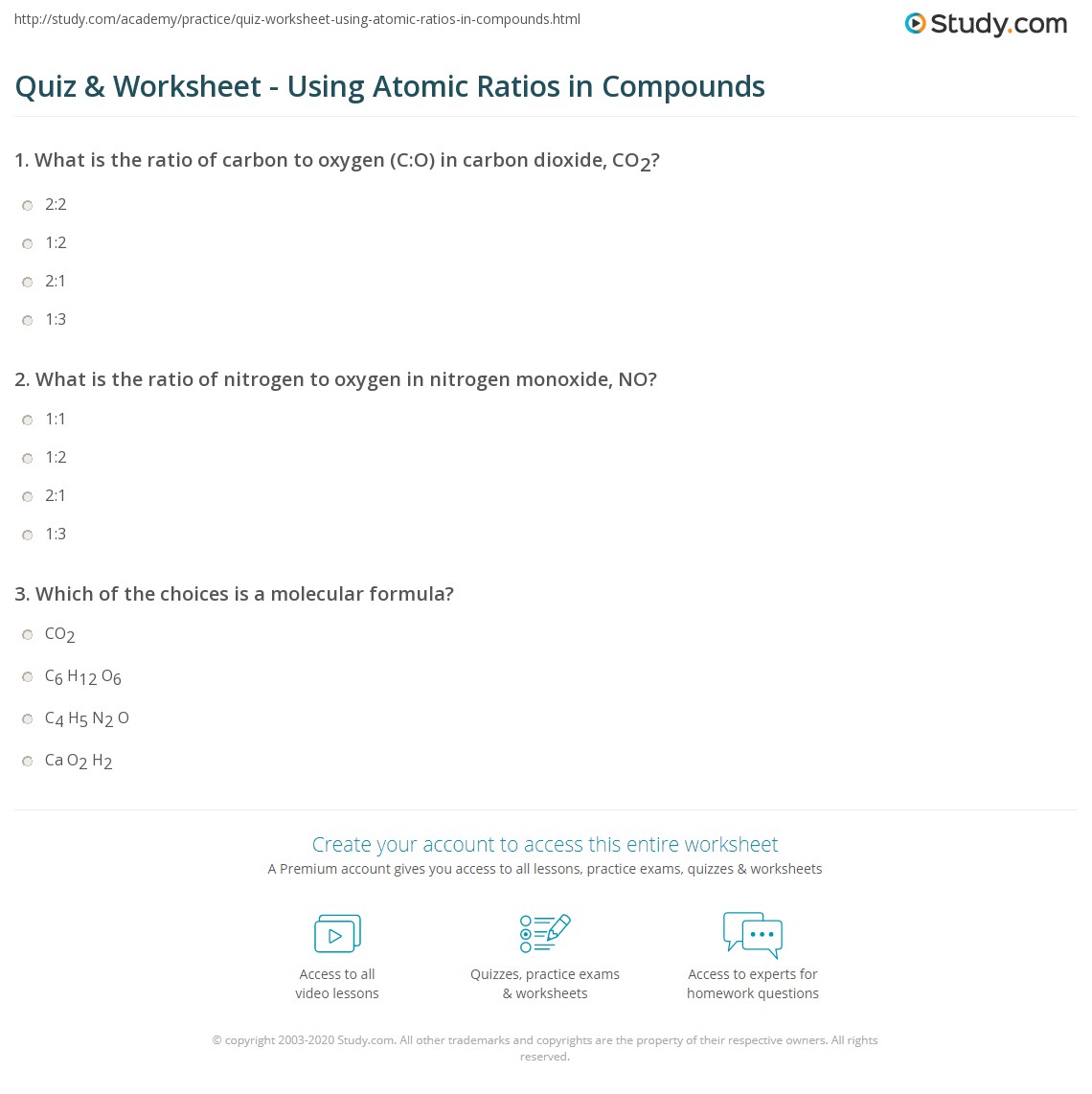 Quiz & Worksheet - Using Atomic Ratios in Compounds | Study.com