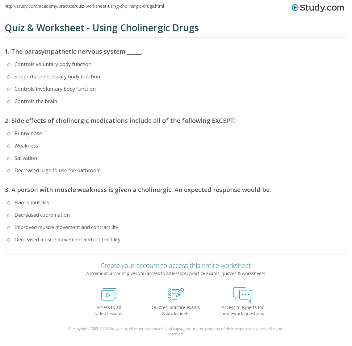 Quiz & Worksheet - Using Cholinergic Drugs | Study.com