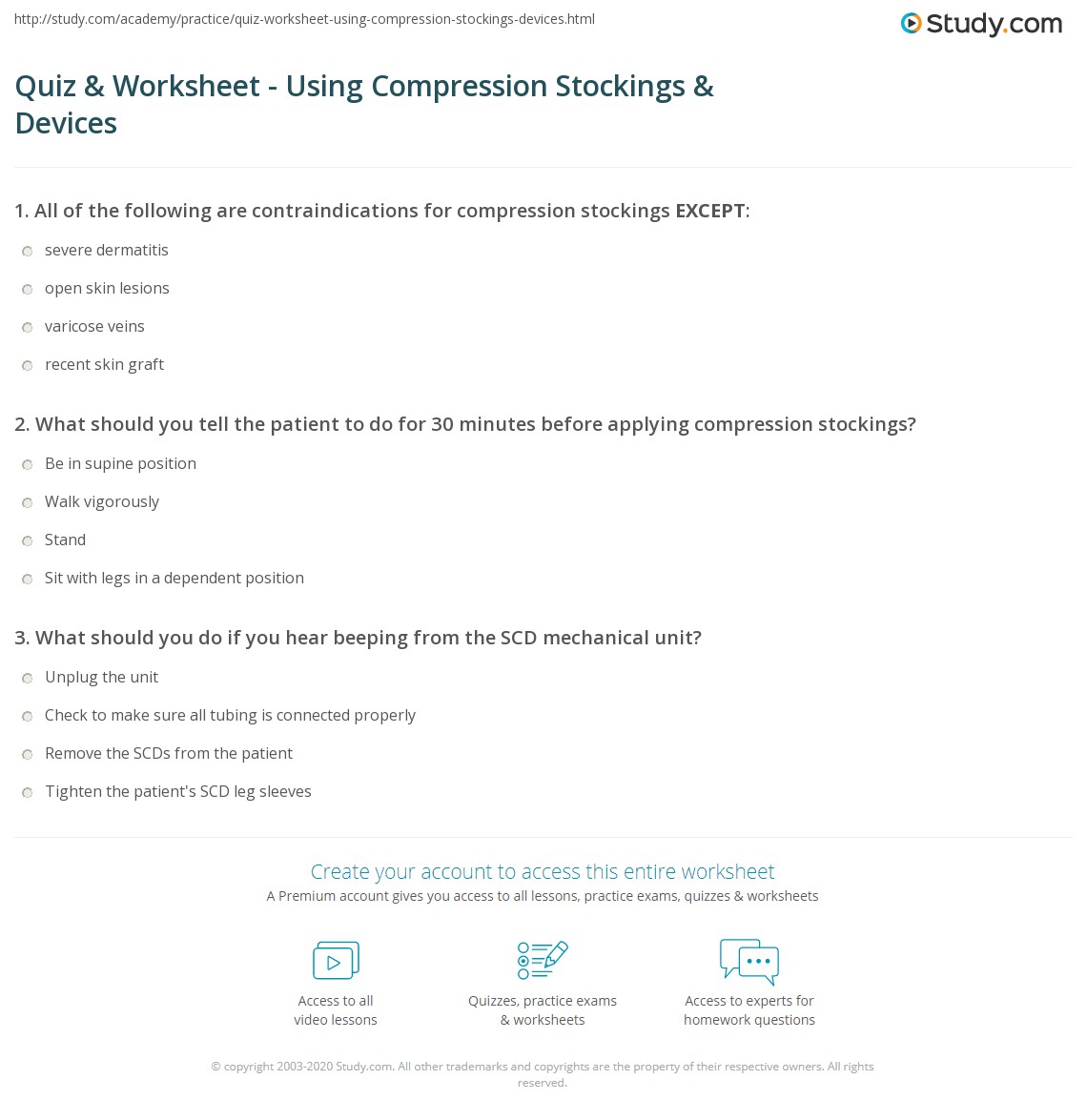 Quiz & Worksheet - Using Compression Stockings & Devices | Study.com