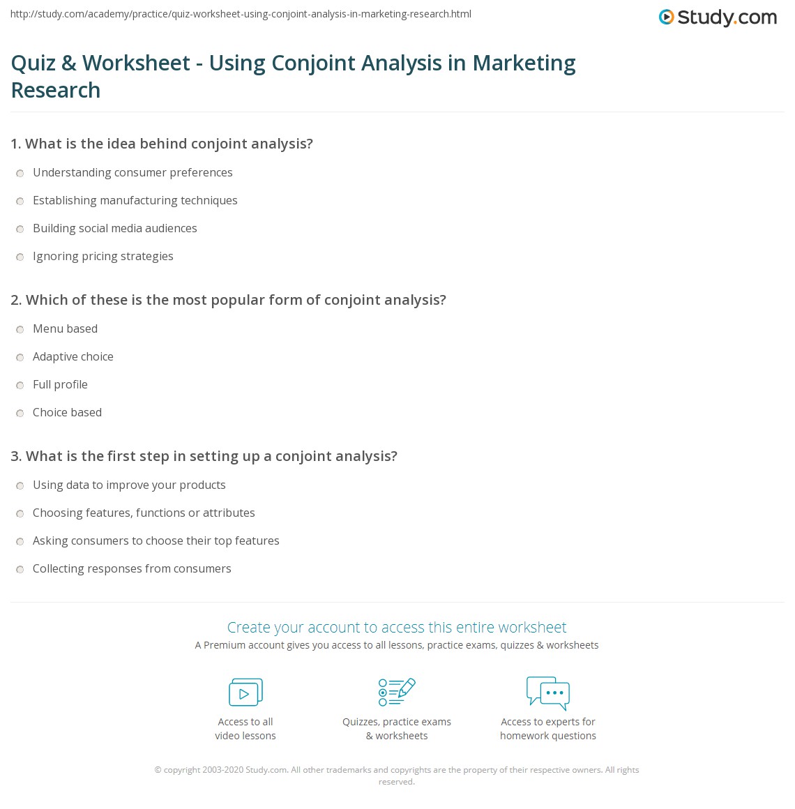 Quiz & Worksheet - Using Conjoint Analysis in Marketing Research ...