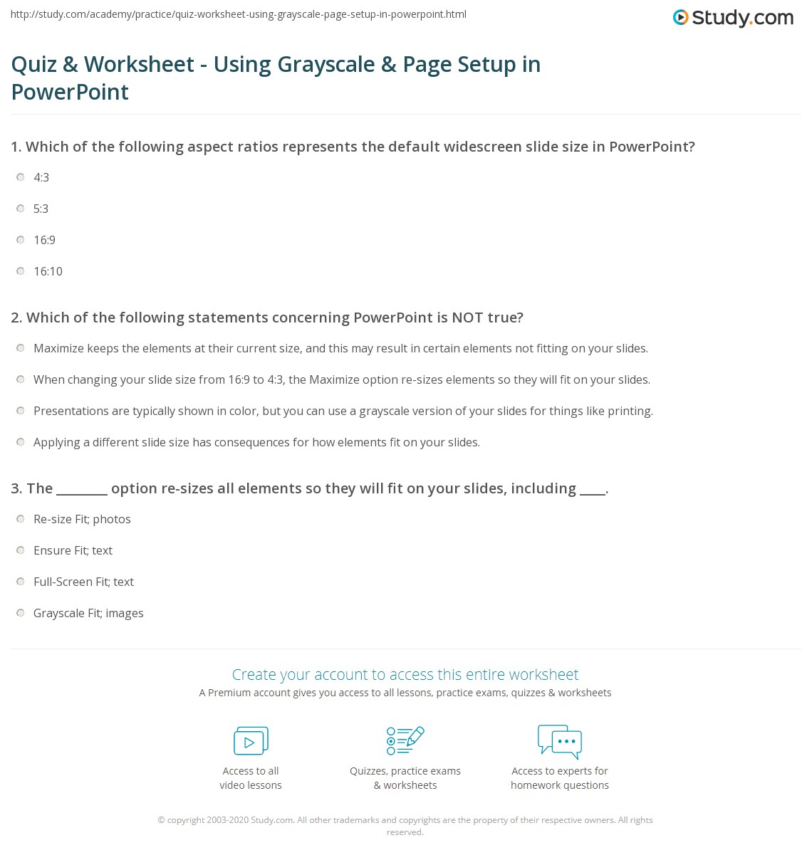 Quiz & Worksheet - Using Grayscale & Page Setup in PowerPoint | Study.com