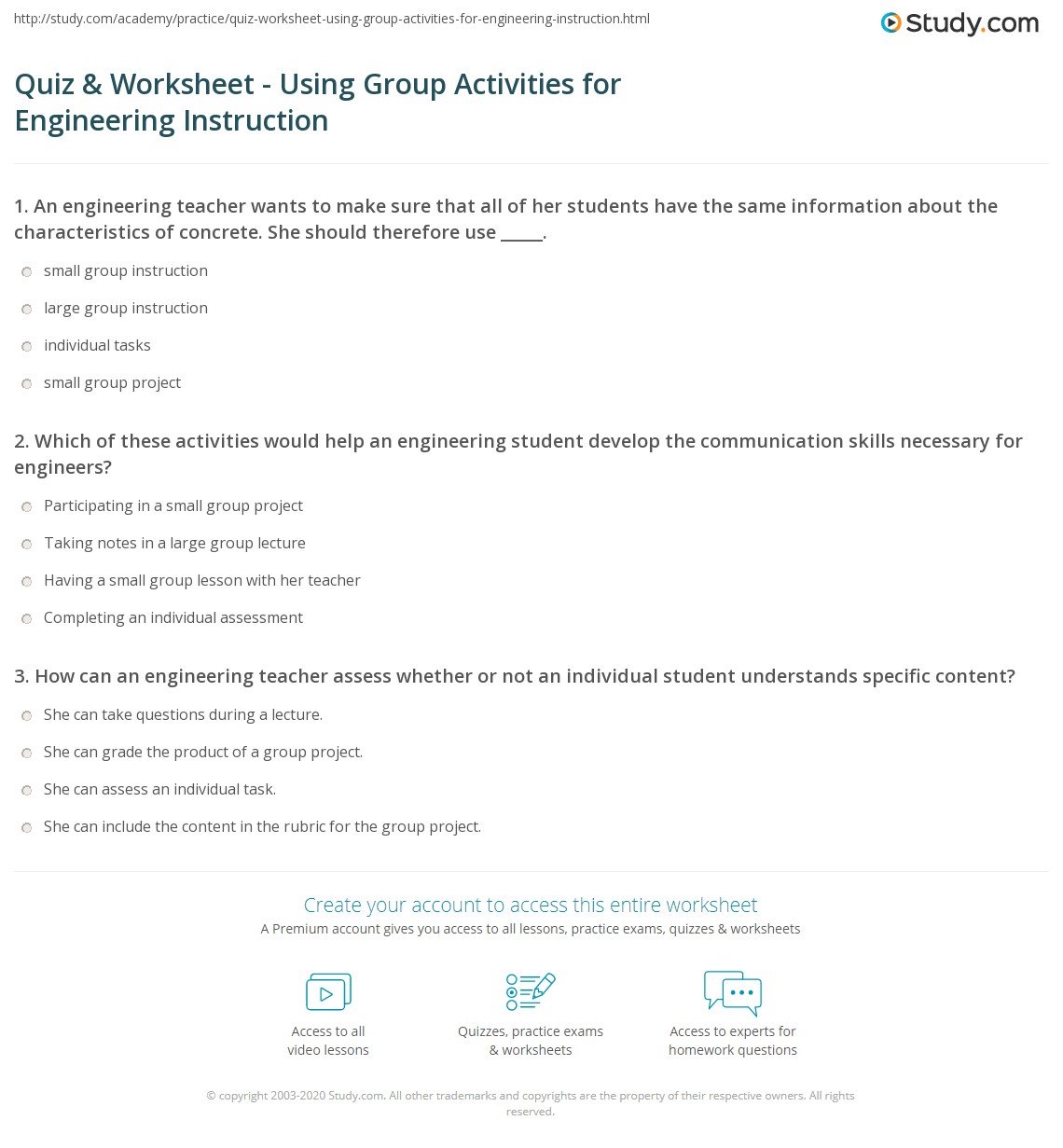 Quiz & Worksheet - Using Group Activities for Engineering Instruction ...
