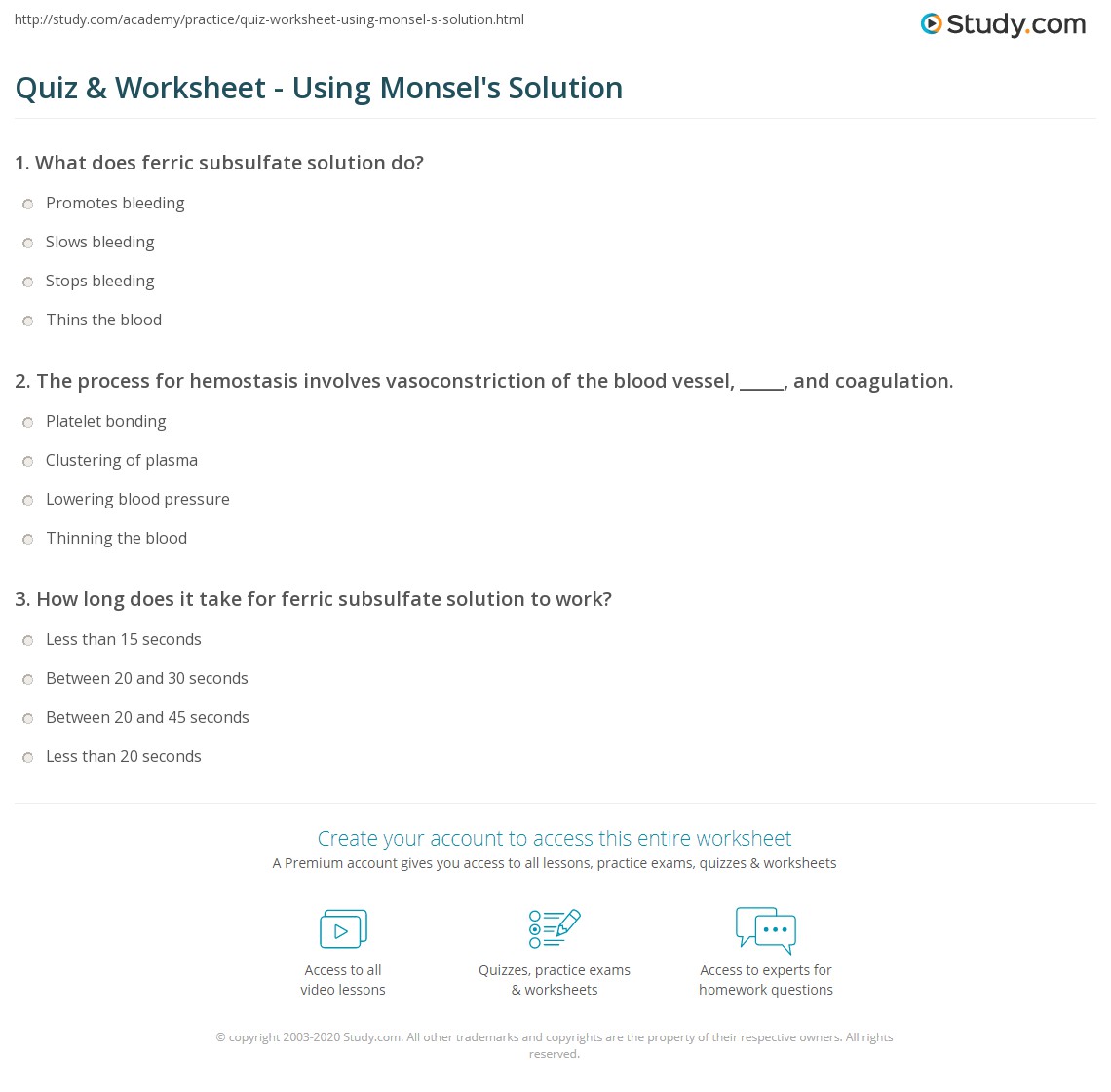 Quiz & Worksheet - Using Monsel's Solution | Study.com