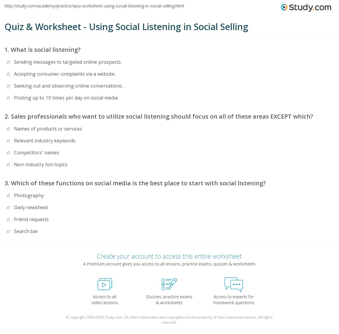 Quiz & Worksheet - Using Social Listening in Social Selling | Study.com