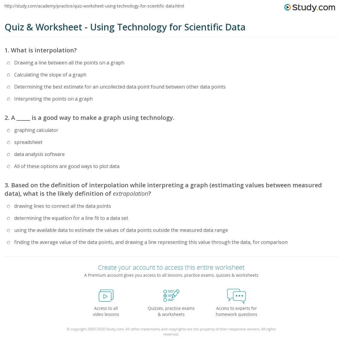 Quiz & Worksheet - Using Technology for Scientific Data | Study.com