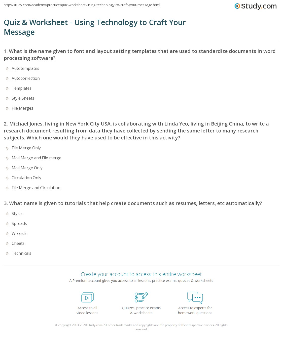 Quiz & Worksheet - Using Technology to Craft Your Message | Study.com